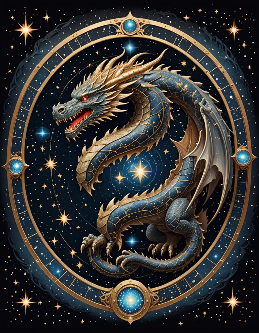 Celestial Dragon Shield in Glowing Constellations - AI Art
