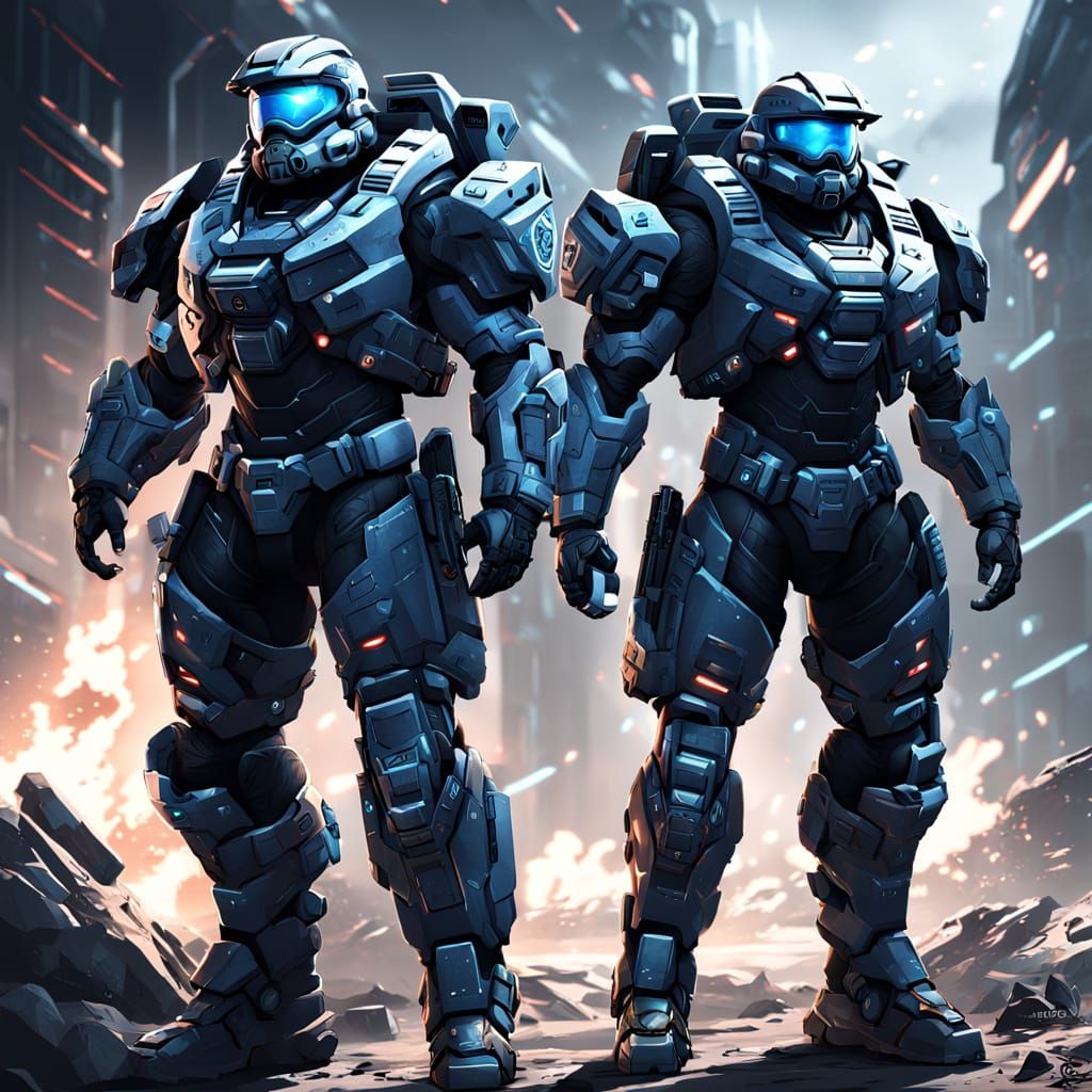 Halo UNSC Marines in Cyberpunk Armor - AI Art