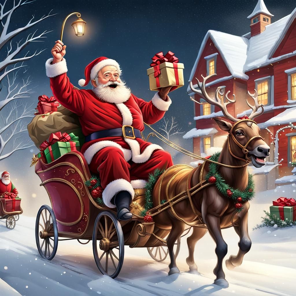 Santa Clauss and his backup delivering gifts - AI Generated Artwork ...