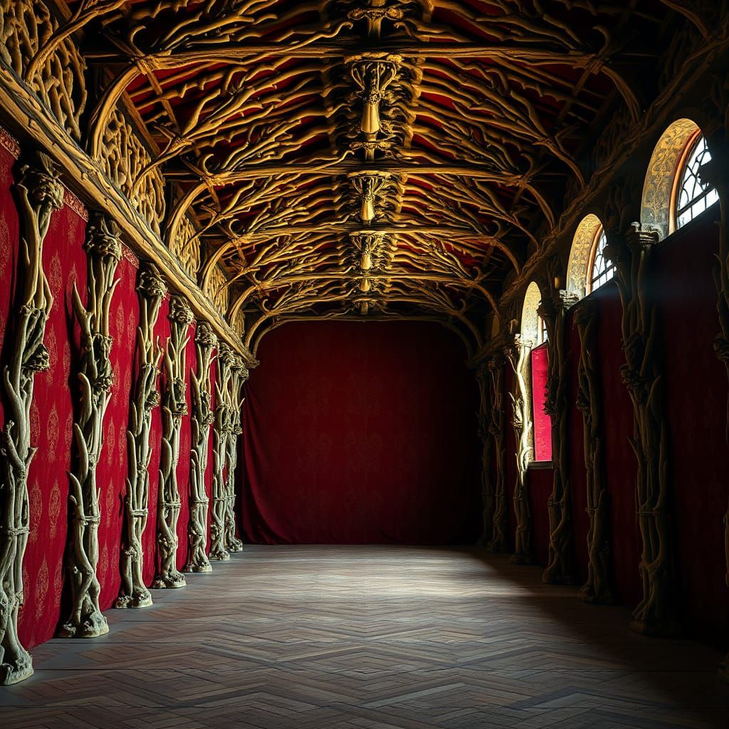 Womb-like Chamber with Fossilized Bone Rafters and... - AI Art