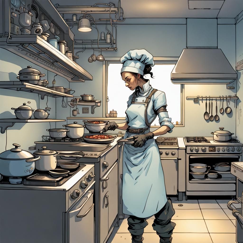 Cyberpunk cook in a cyberpunk kitchen, Anton Pieck style - AI Generated ...