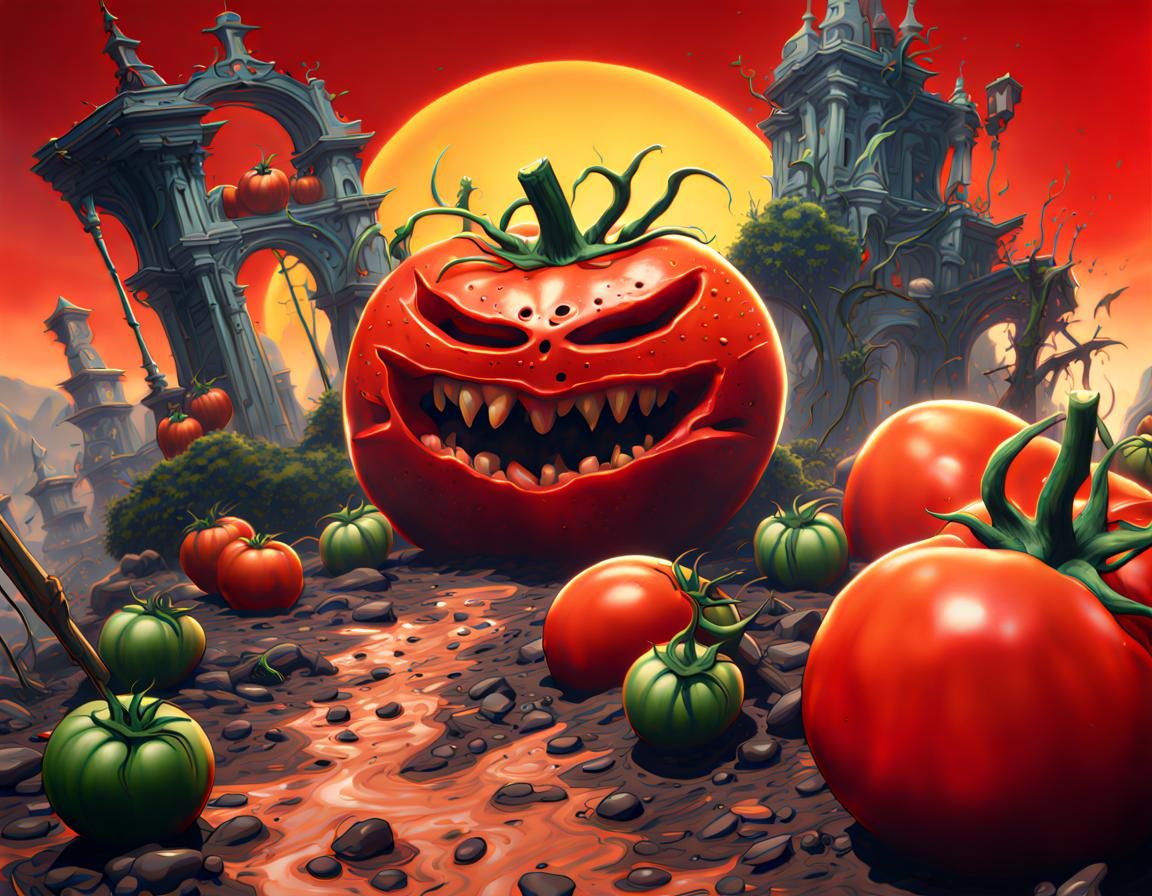 attack of the killer tomatoes detailed matte painting, deep color ...