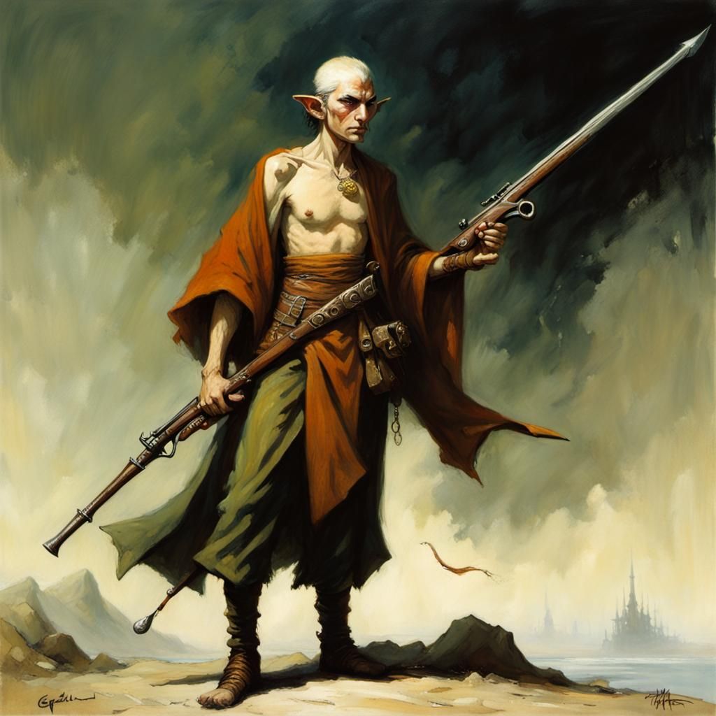 Elf monk with a musket, Gerald Brom artwork - AI Generated Artwork ...