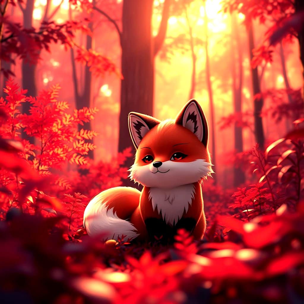 Renard roux tout doux - Rouge Fox in a Vibrant Maple Forest
