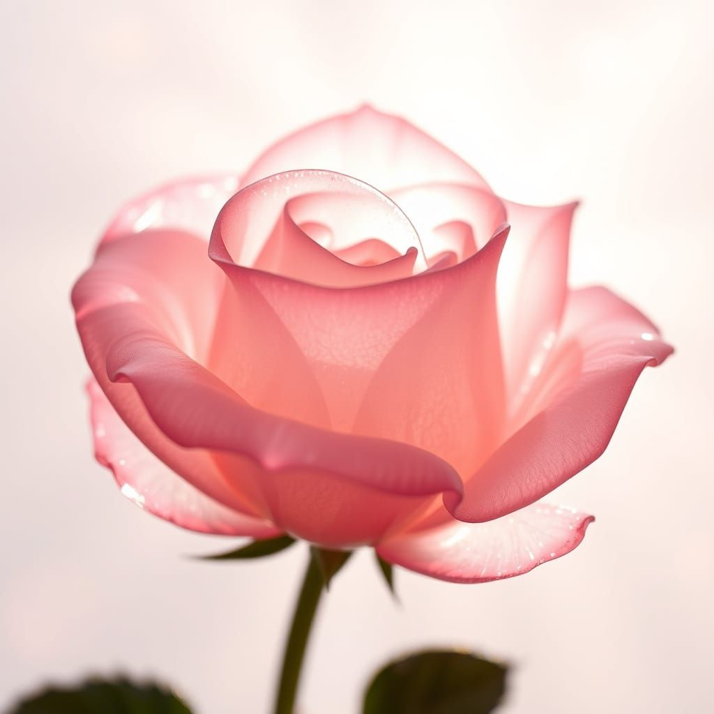 Ethereal Glass Rose in Soft Pink with Radiant Ligh... - AI Art