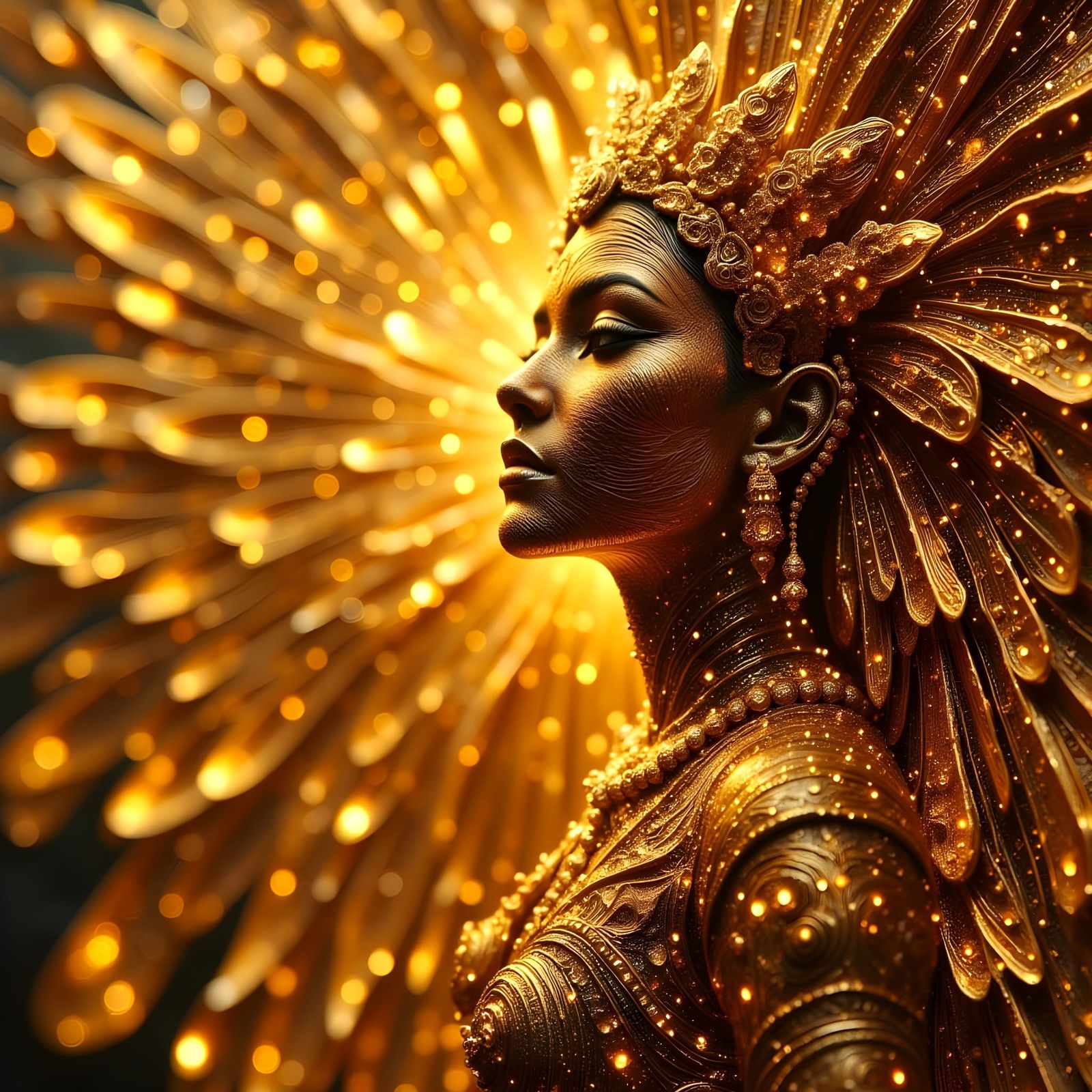 Golden Aztec Princess in Dark Oil Paint - AI Art