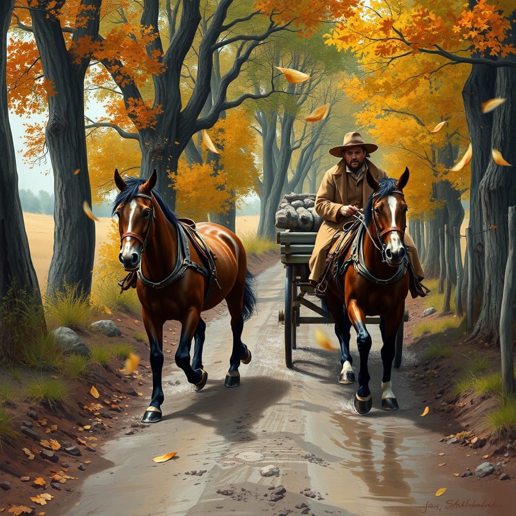 Autumn Road to Muddy Quagmire in Vibrant Colors - AI Art