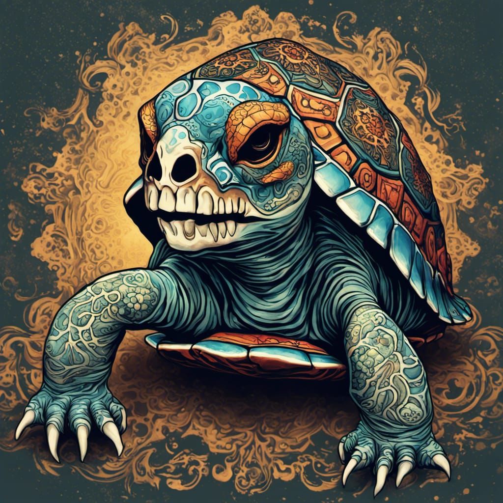 turtle with skull as a shell in Dia de los muertos motif, skull pattern ...