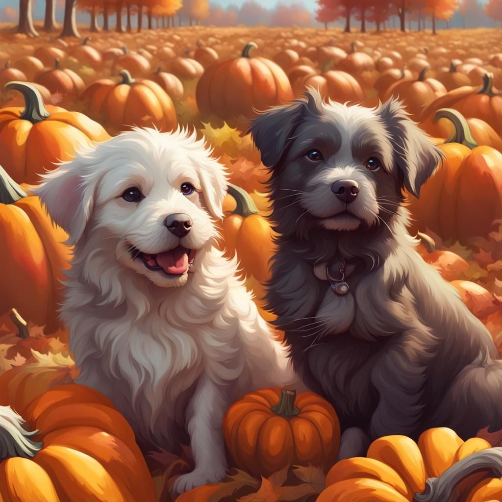 Puppies & Pumpkins - AI Generated Artwork - NightCafe Creator