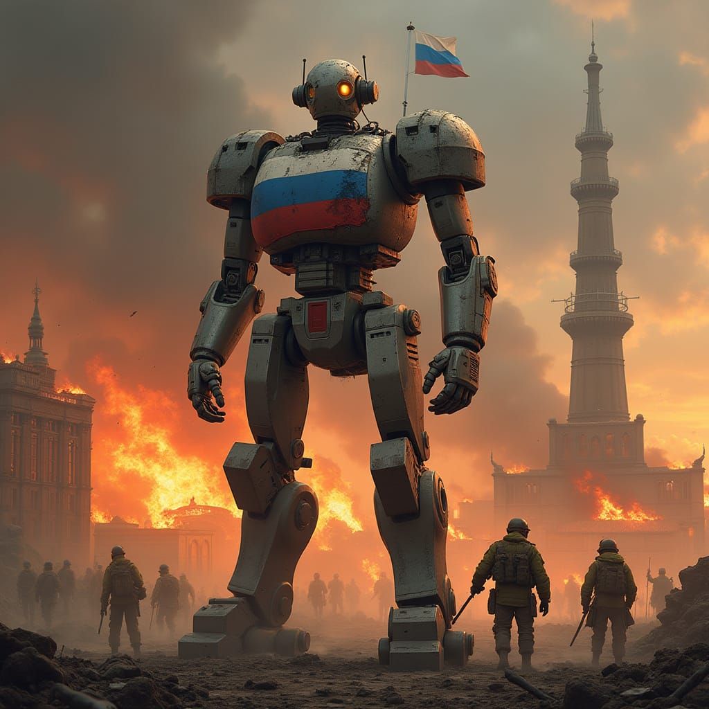 War-Robot Conquers Moscow in a Dystopian Futurist ... - AI Art