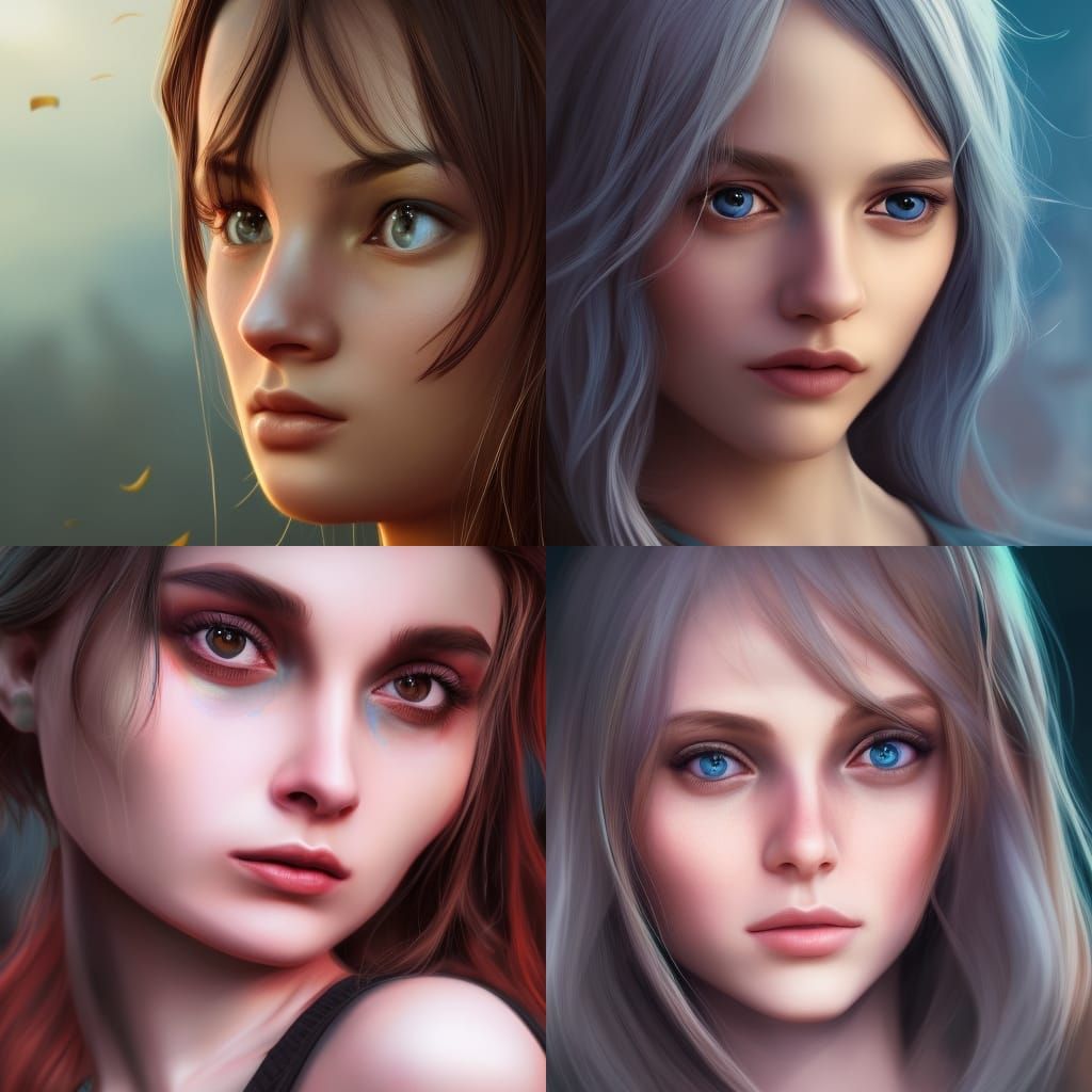 realistic girl face. Consider the interplay of light and color. - AI ...