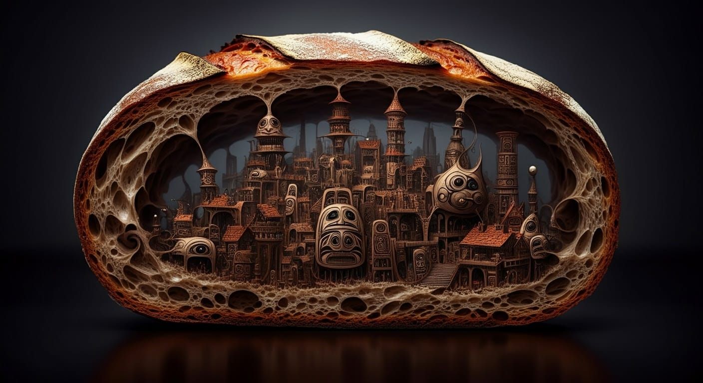 Vibrant Menger Sponge City within Crusty Bread in ... - AI Art