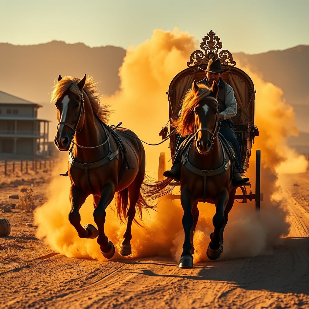 two very handsome horses, side by side, pulling a large 18th century ...