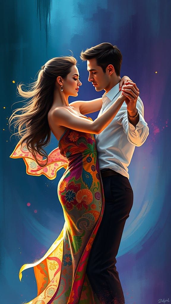 Dramatic Tango Couple Lost in Passionate Dance - AI Art