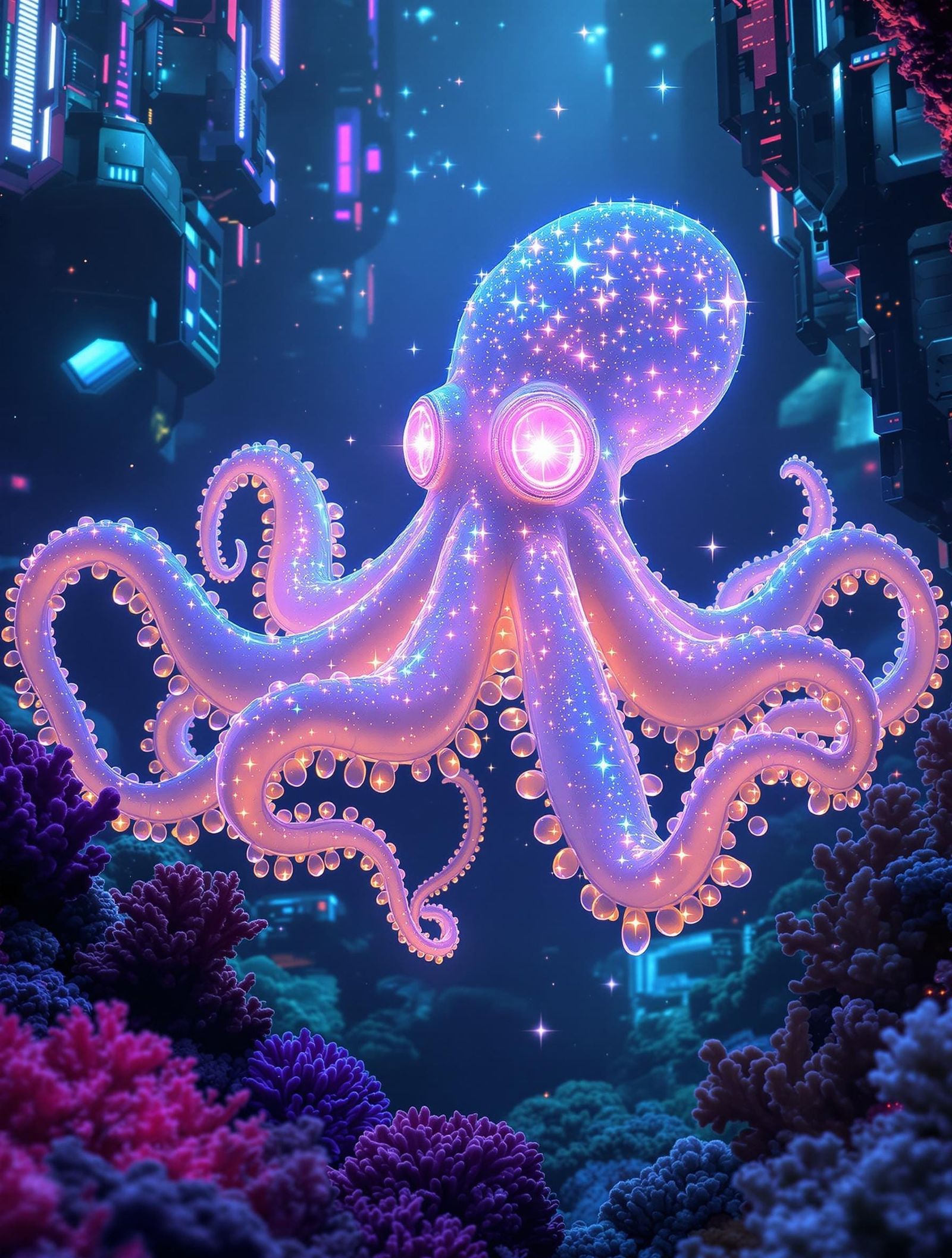 Cyberpunk Cephalopod - Ethereal Cyberpunk Cephalopod in Futu...