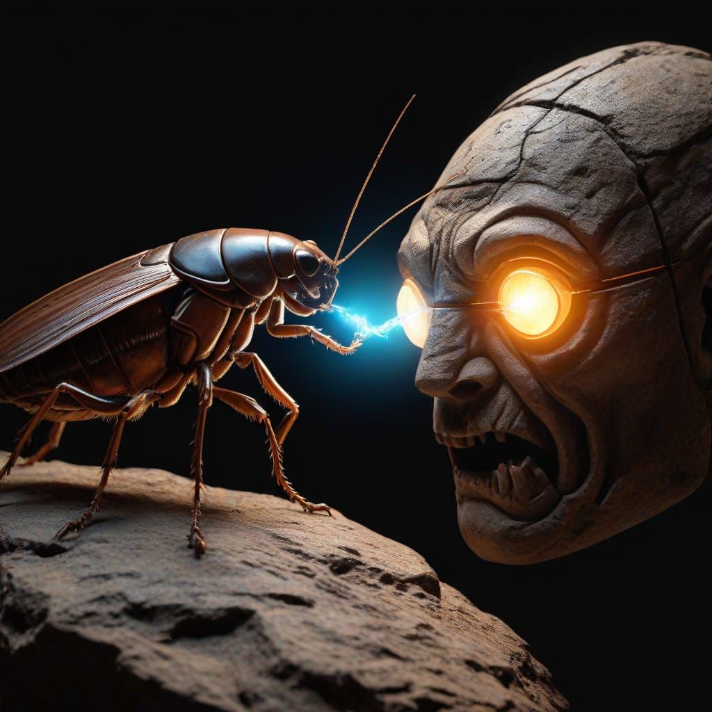 Cockroach Crafts a Human Mask from Glowing Rock - AI Art