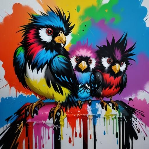 3 FUNNY FUZZY BIRDS COLORFUL - AI Generated Artwork - NightCafe Creator