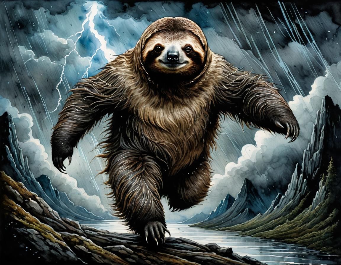 Running Sloth afraid for Thunderstorm - AI Generated Artwork ...
