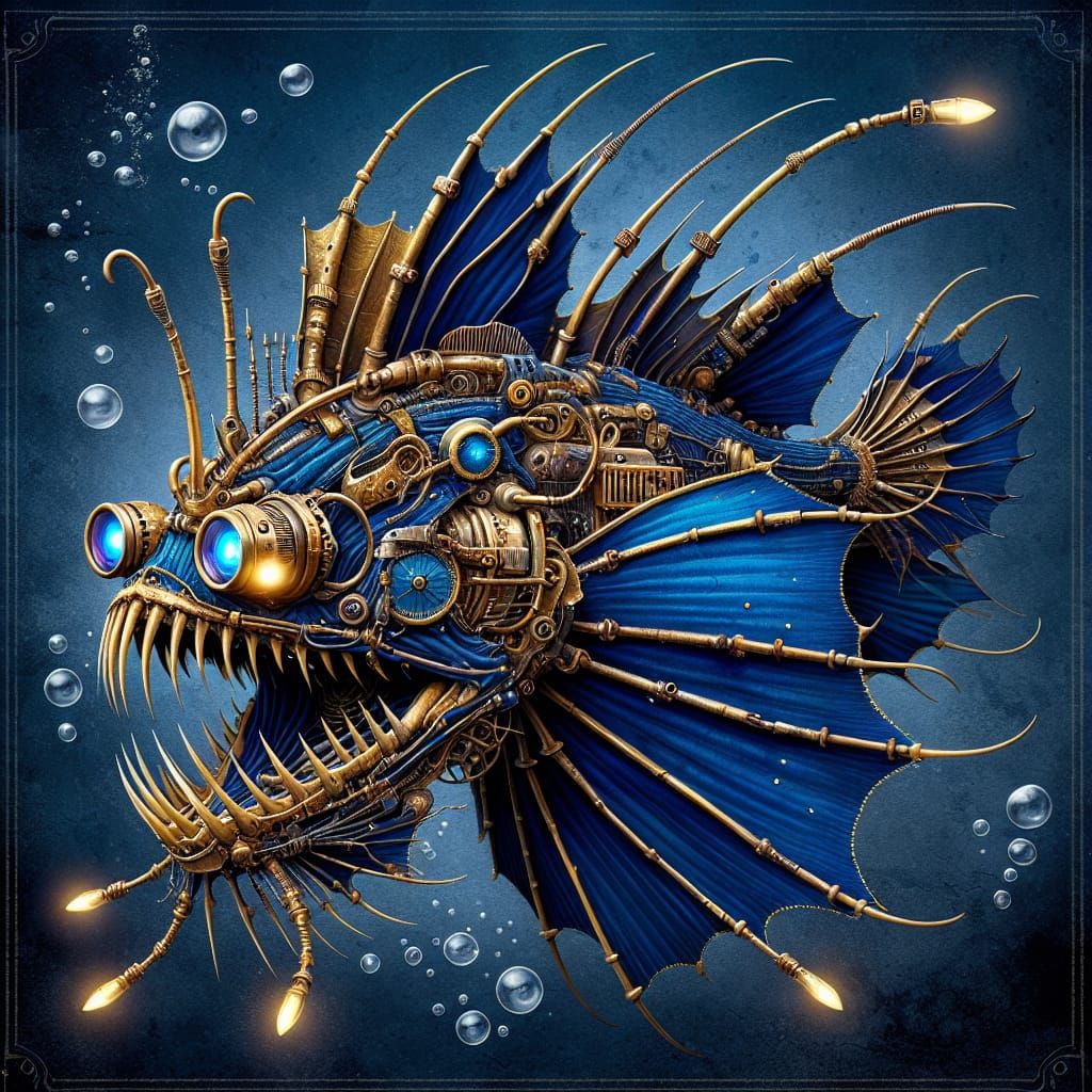 Blue steampunk angler - AI Generated Artwork - NightCafe Creator