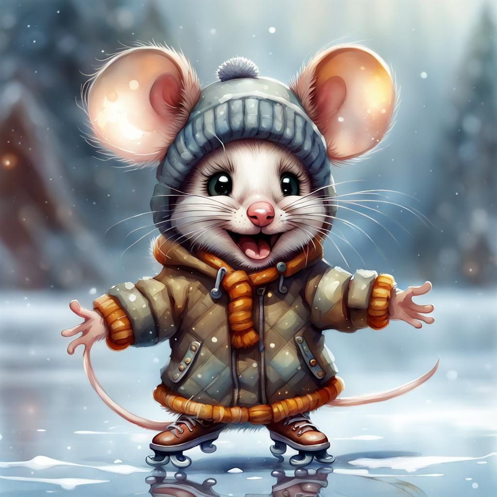 Portrait of an adorable happy laughing cute whimsical small chibi mouse ...