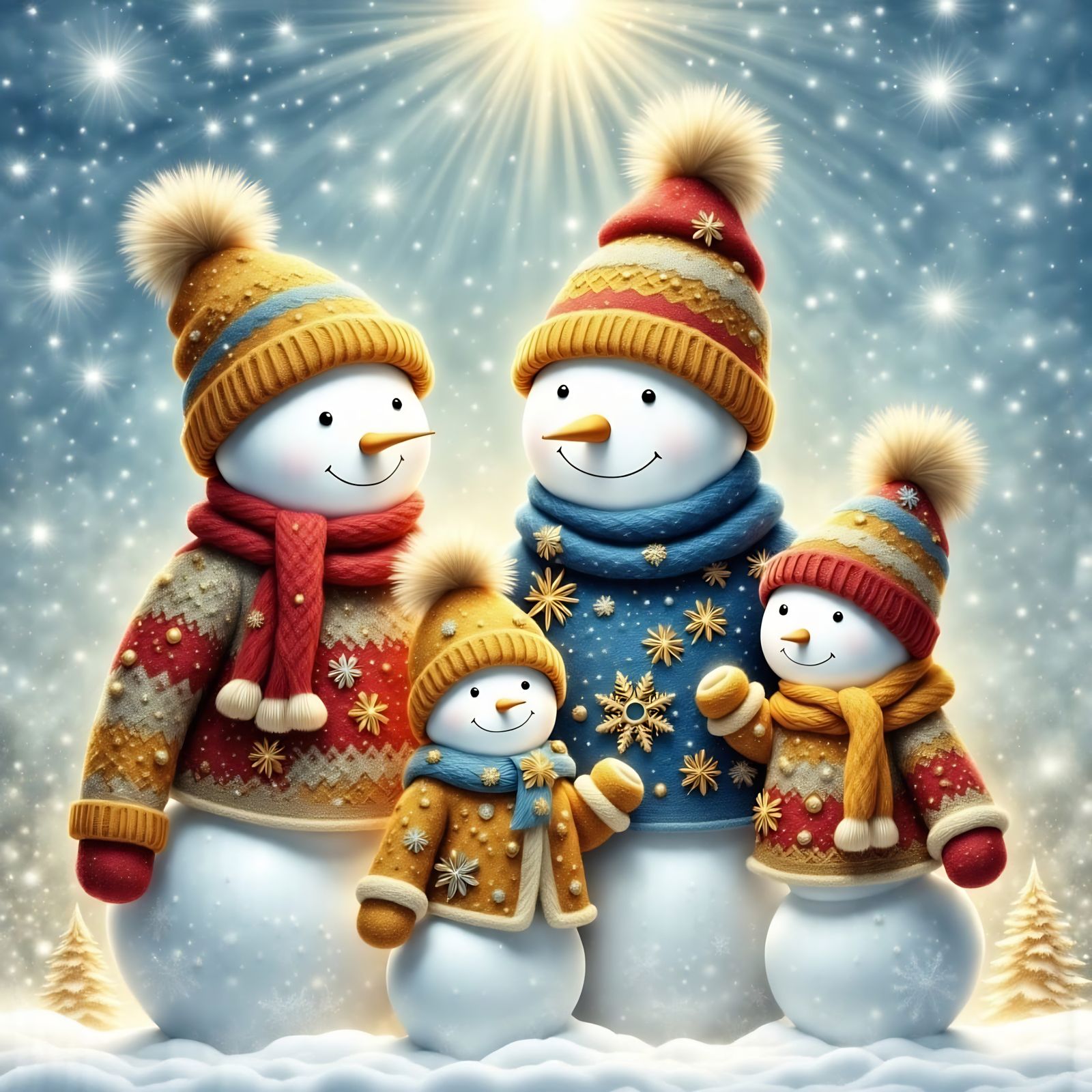 Snow Family - Sunny Winter Family Portrait in Whimsical Wate...