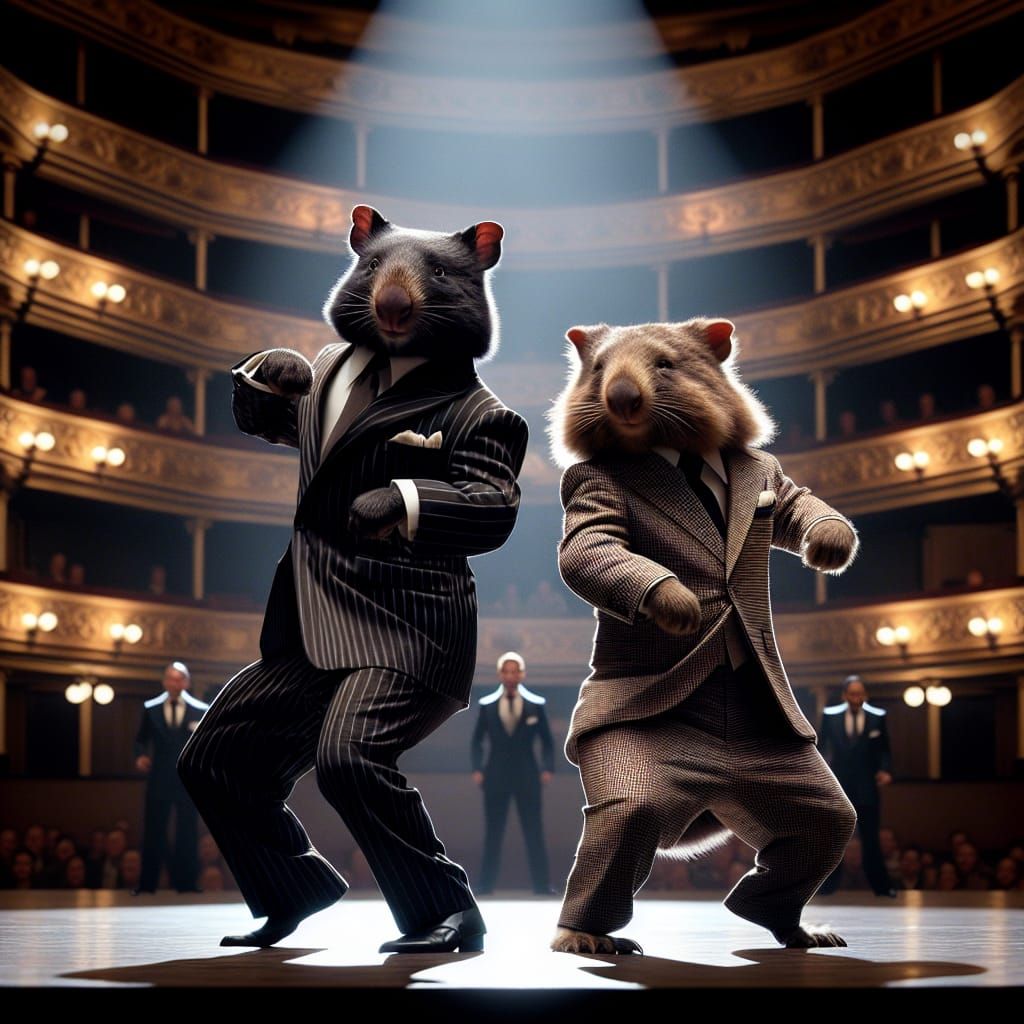 Dapper Wombat Brothers Shine on Grand Theatre Stag... - AI Art