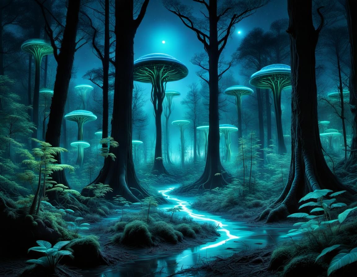 Bioluminescent Alien Forest - AI Generated Artwork - NightCafe Creator