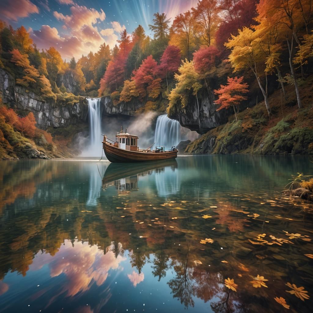 Autumm waterfall in the lake - Autumm waterfall in the lake