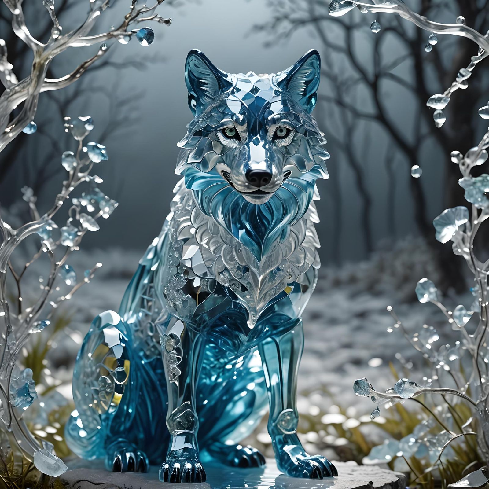 Blue topaz crystal wolf. - AI Generated Artwork - NightCafe Creator