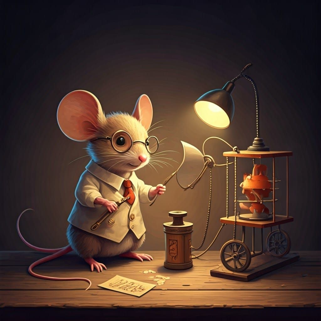 Whimsical Mouse Inventor Builds Fantastical Cat Ca... - AI Art