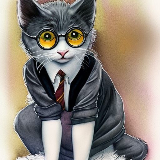 Harry Potter as a human kitten furry":: hyperdetailed photorealistic ...