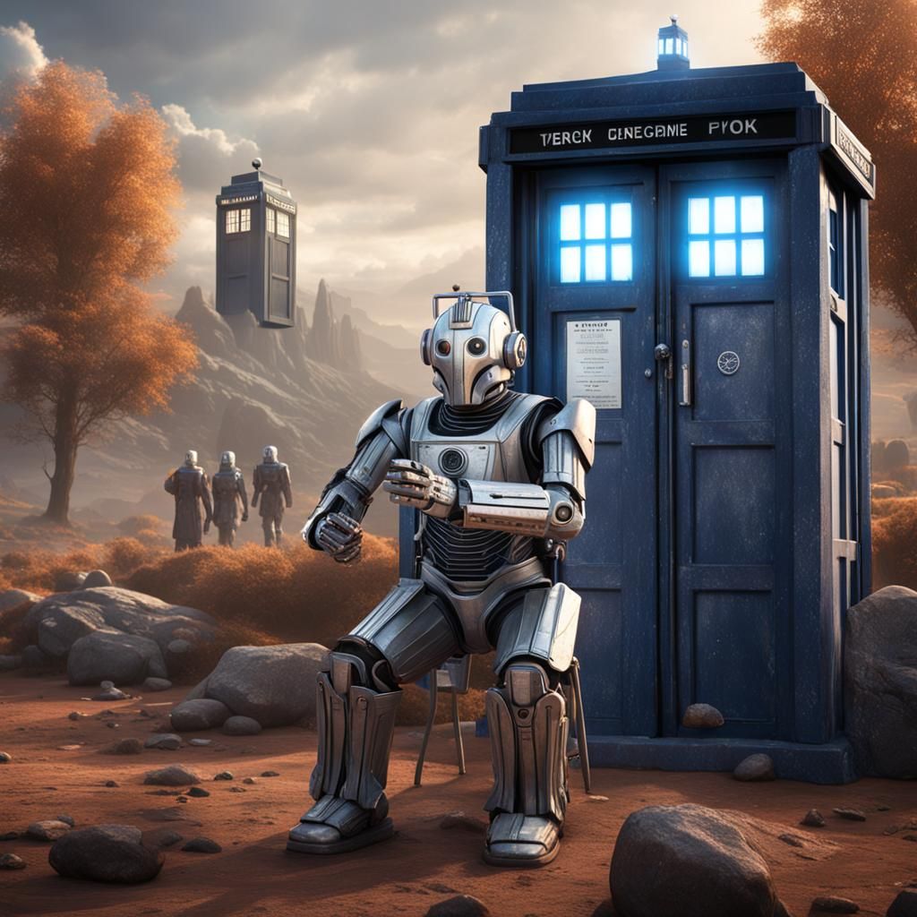A cybermen is enjoying the view next to the tardis - AI Generated ...