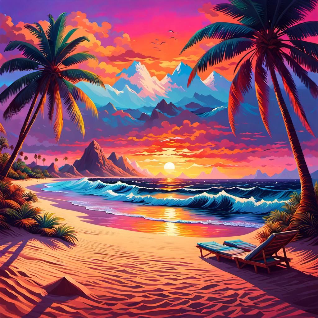 Vaporwave Sunset over the Beach - AI Generated Artwork - NightCafe Creator