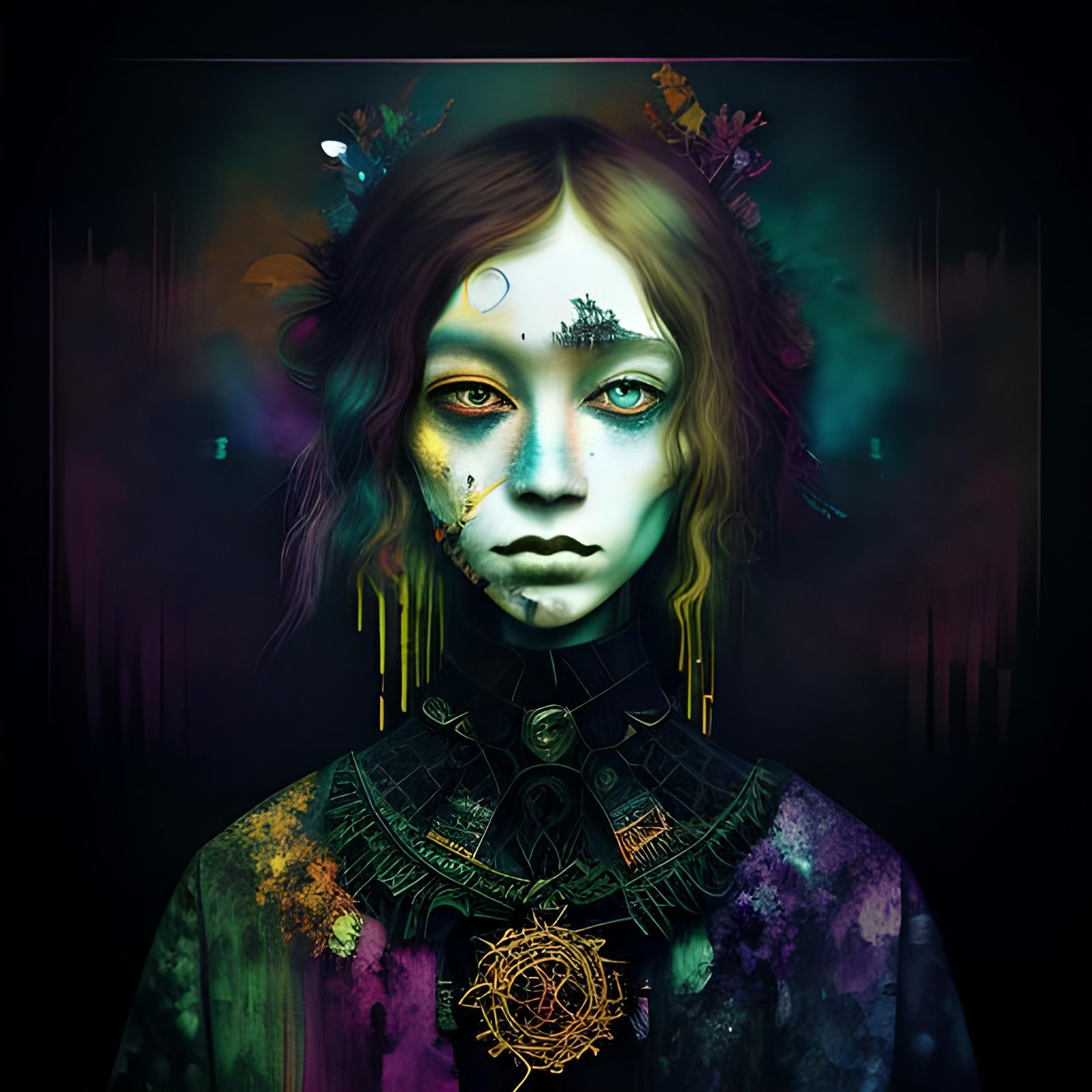 Apprehensive gothic art folk art psychedelic art mysterious colorful ...