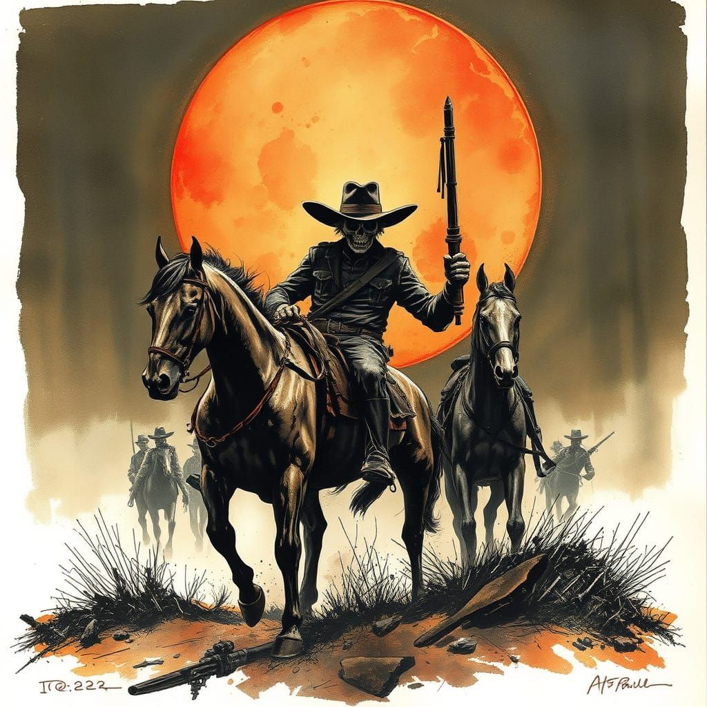 Western Undead Cowboy, Battlefield, Alcohol-ink 🖼... - AI Art