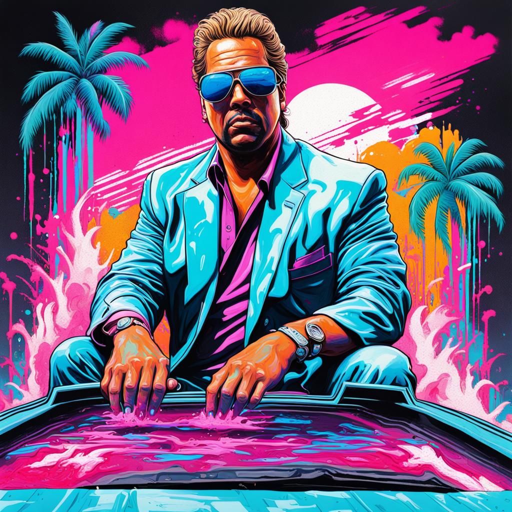 Miami Vice Tubbs and Crockett vaporwave style graffiti art, splash art ...