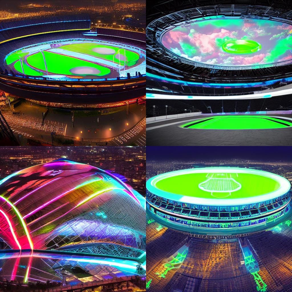 futuristic glowing neon sports stadium with dark background - AI ...