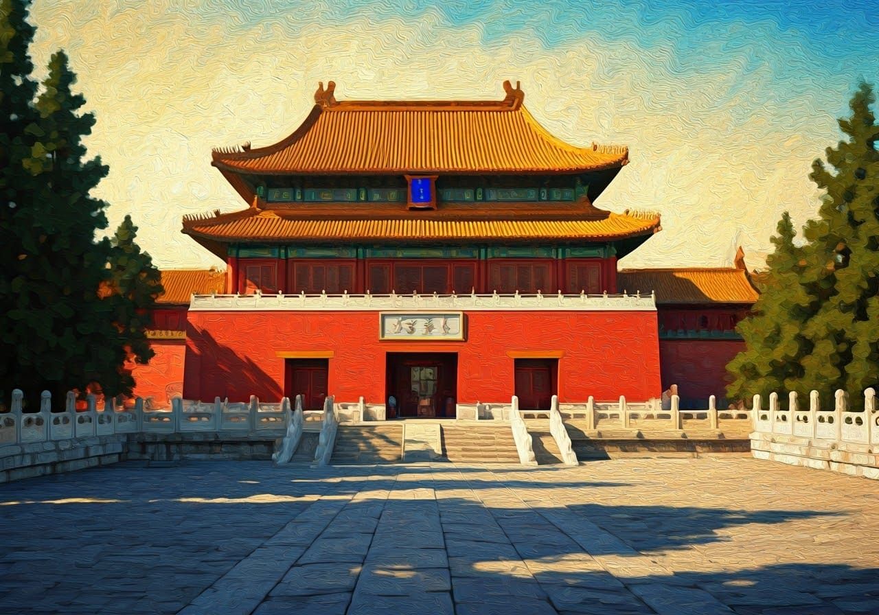 Imperial Beijing in Warm Golden Light Oil Painting - AI Art