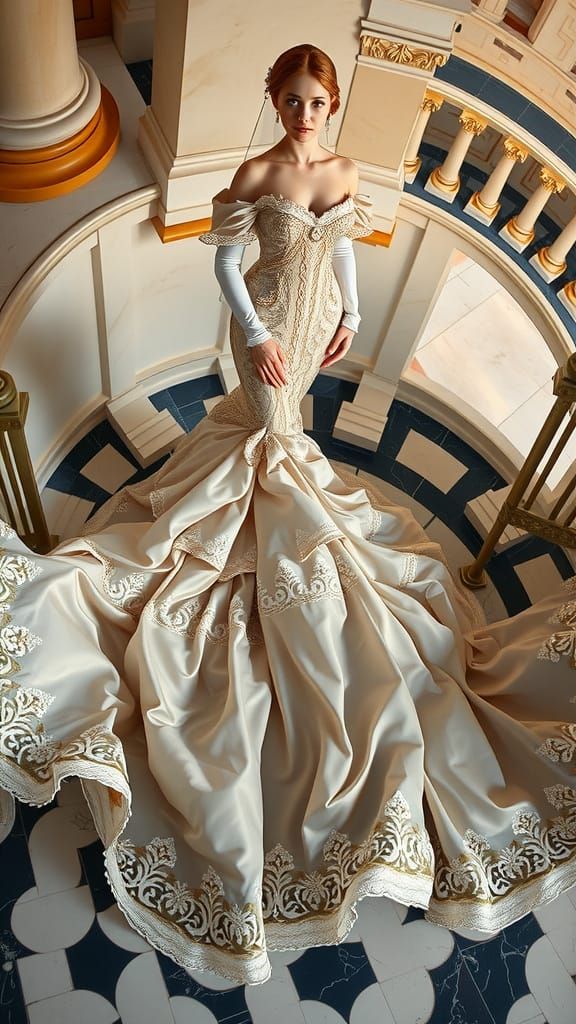 Elegant Bride in 18th-Century Rococó Attire, Aband... - AI Art