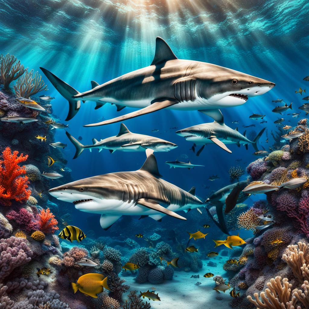 Sharks family - AI Generated Artwork - NightCafe Creator