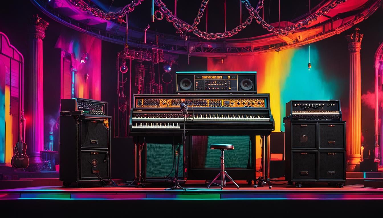 Suicide band, ghost rider, sinthesisers, dark and psychedelic, stage ...