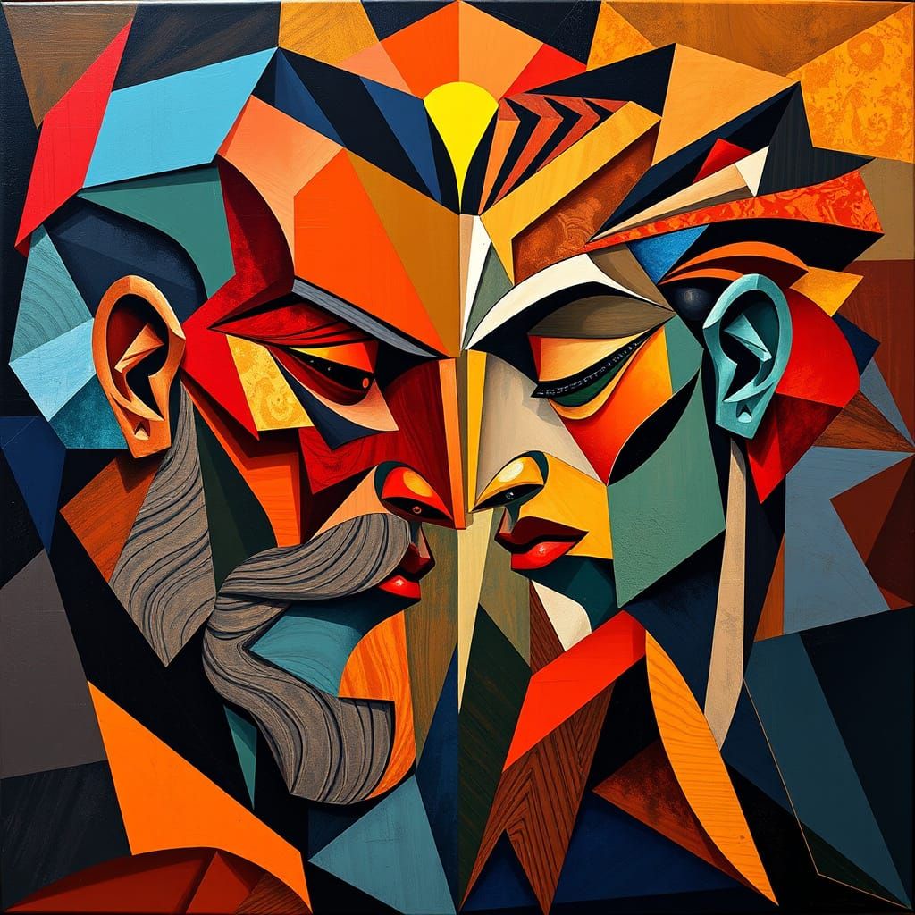 yin yang - Neo-Cubist Harmony of Opposing Forces