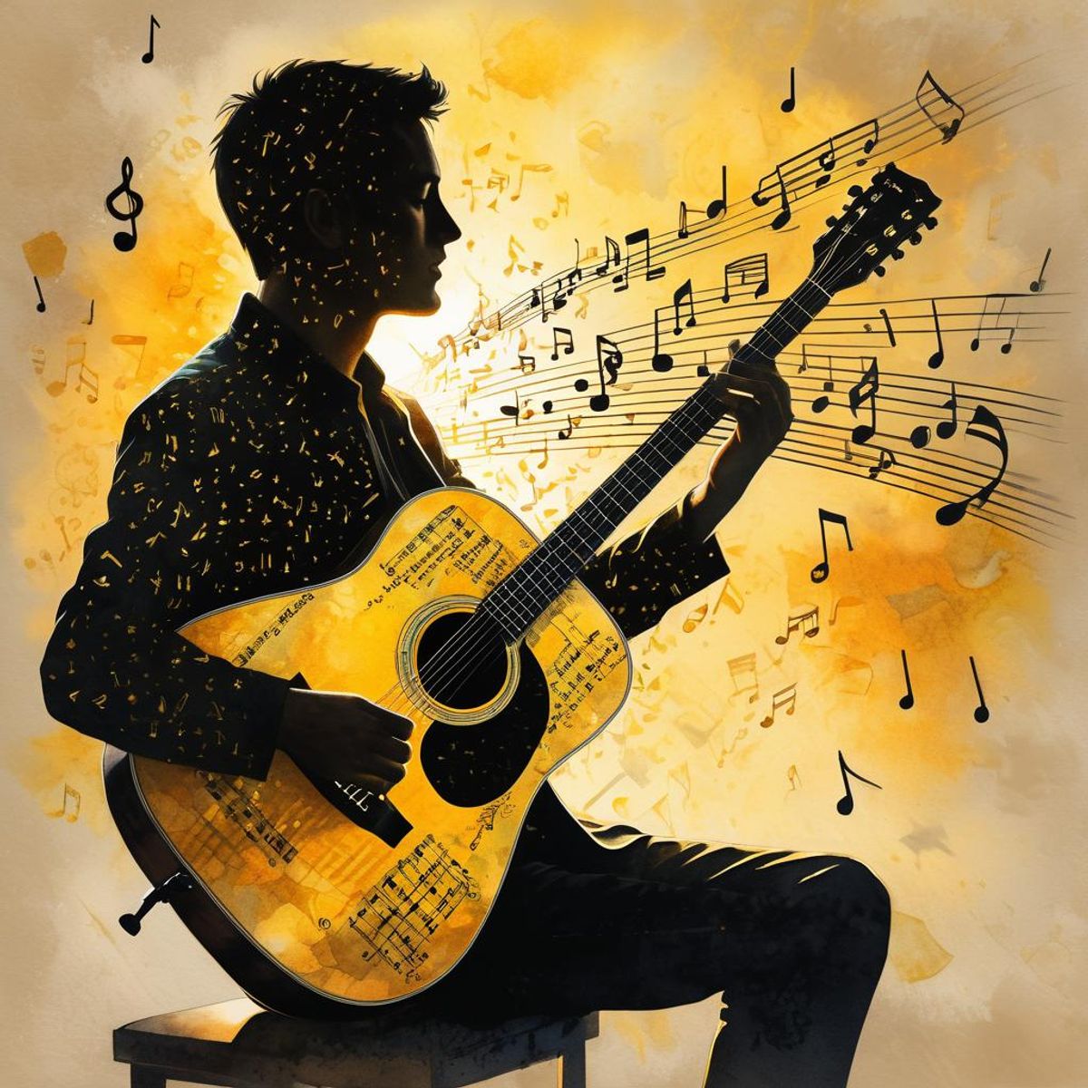 A silhouetted guitar player - AI Generated Artwork - NightCafe Creator