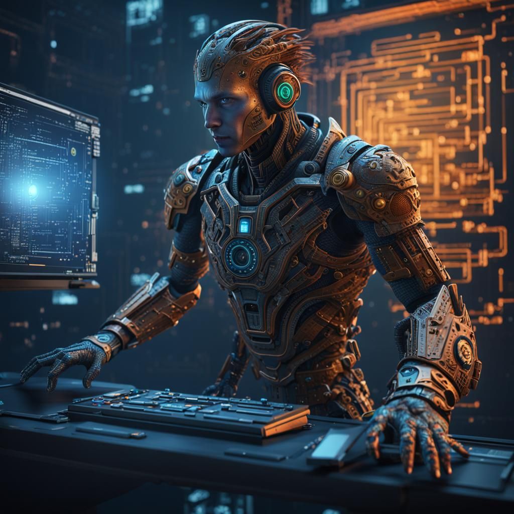 A code character human like, solving a complex software problem on ...