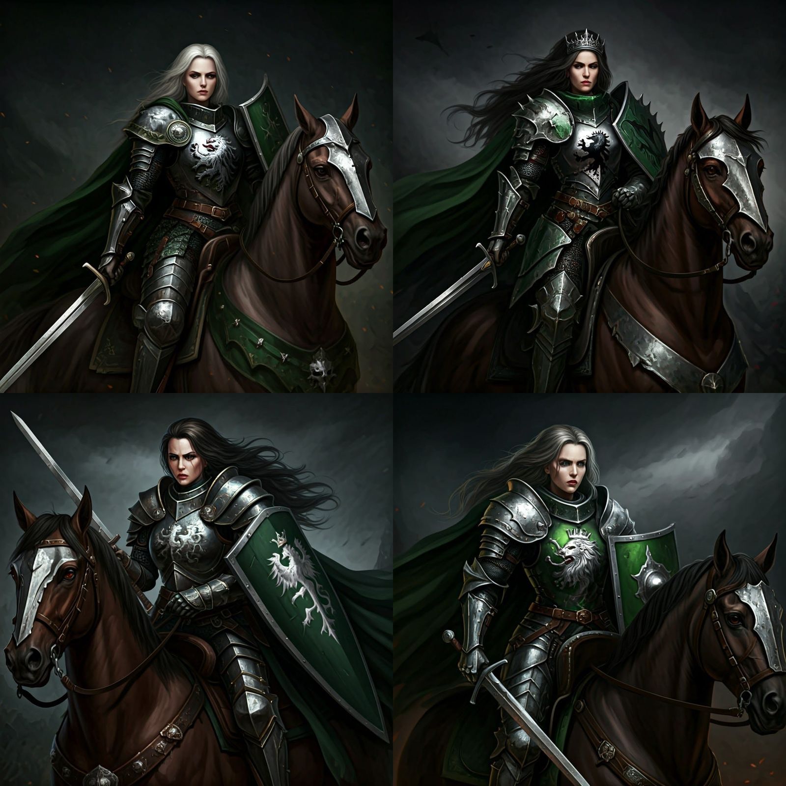 Medieval Dark Fantasy Warrior in Plate Armor Rides... - AI Art