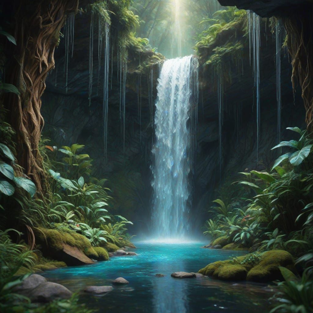 The Waterfall - Impasto Waterfall Hologram in Macro Detail