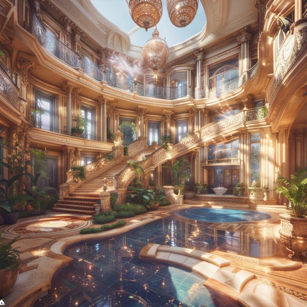 A mega-mansion, 7 floors, beautiful, stunning, 8K resolution HDR ...
