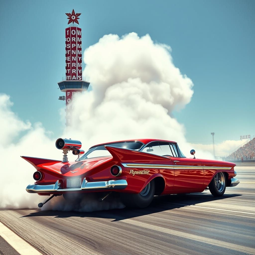 Bright Red Pro-Mod Dragster Unleashes Smoky Burnou... - AI Art