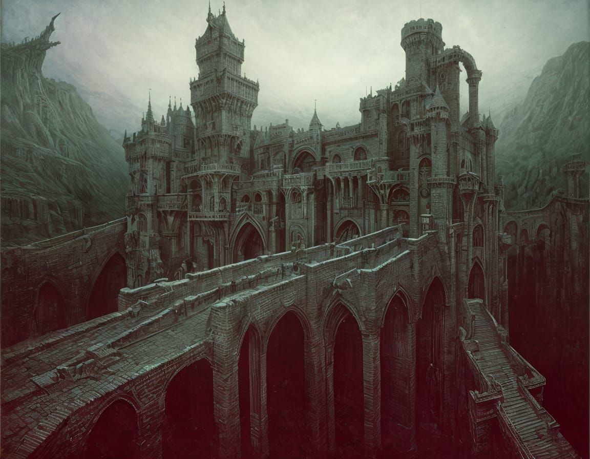 Castillo - Surreal Castle Landscape with Twisted Forms and F...