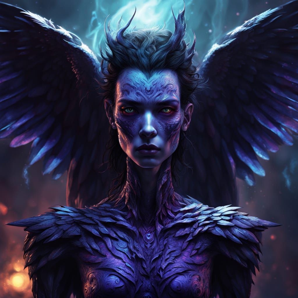 Ethereal Harpy in Cosmic Shadows - AI Art